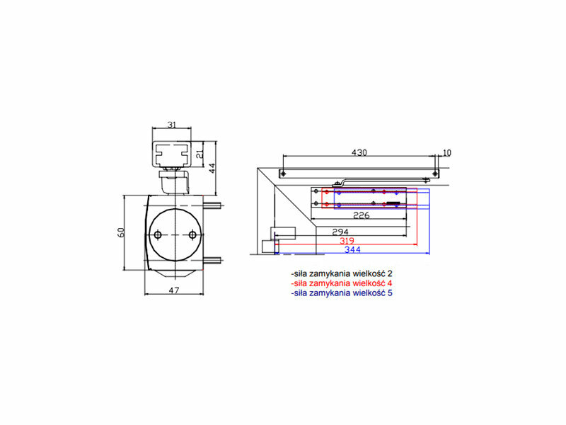 Samozamykacz drzwiowy TS2000 V z szyną biały - Simteq.pl - Sklep z akcesoriami do okien i drzwi